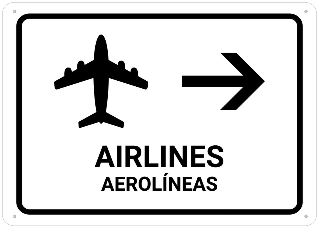 Airlines With Right Arrow White Bilingual Spanish Sign 8X12 Inch Rust ...