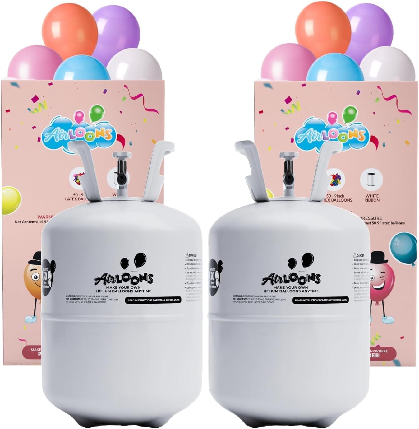 Airloons Helium Balloon Kit Bundle (2 Kits) - Inflate 60 Balloons ...