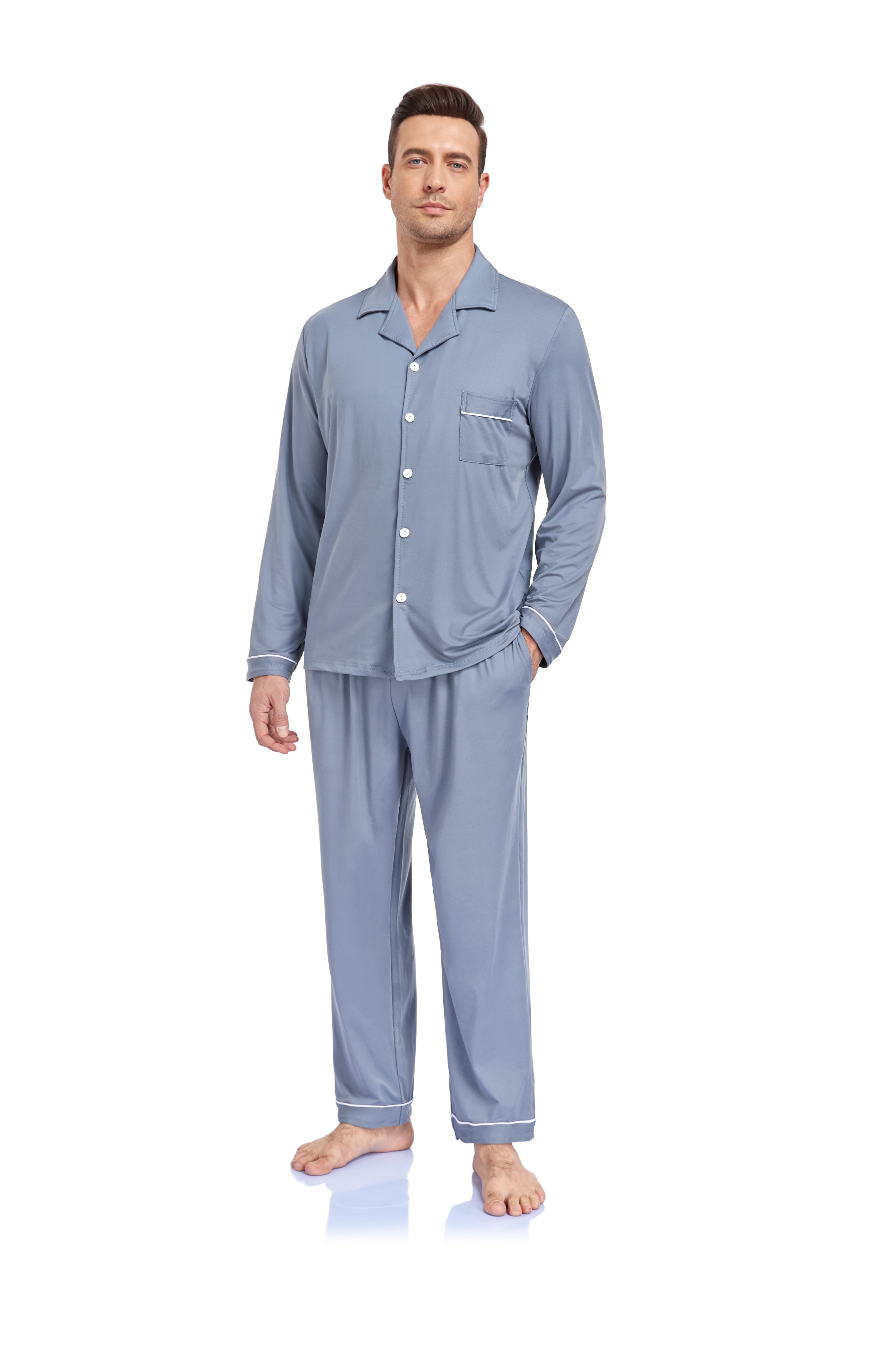 Airmenty Men's Pajama Set Lightweight Sleepwear Button Up Sleepwear ...