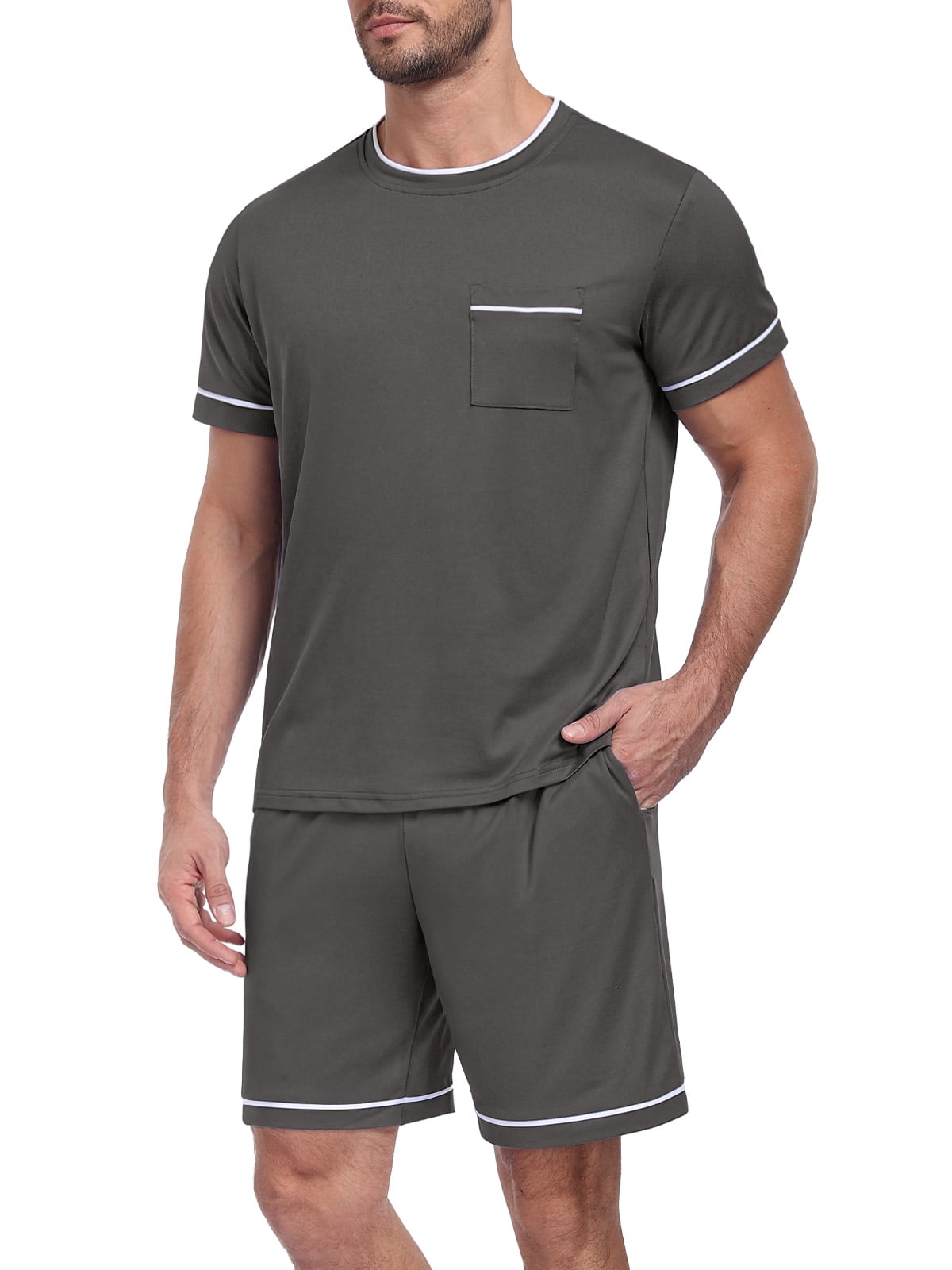 Airmenty Men's Pajama Set Short Sleeve Crew Neck Summer Pjs Sets 2 ...