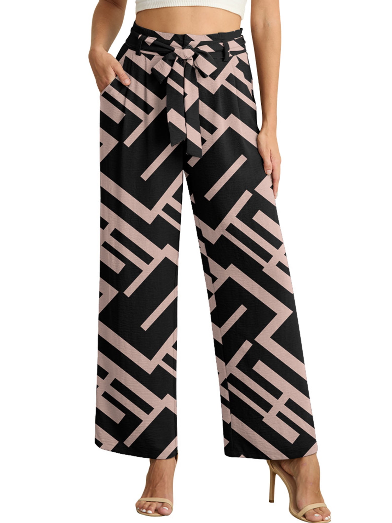 Airmenty Womens Casual Wide Leg Pants High Waisted Business Casual ...