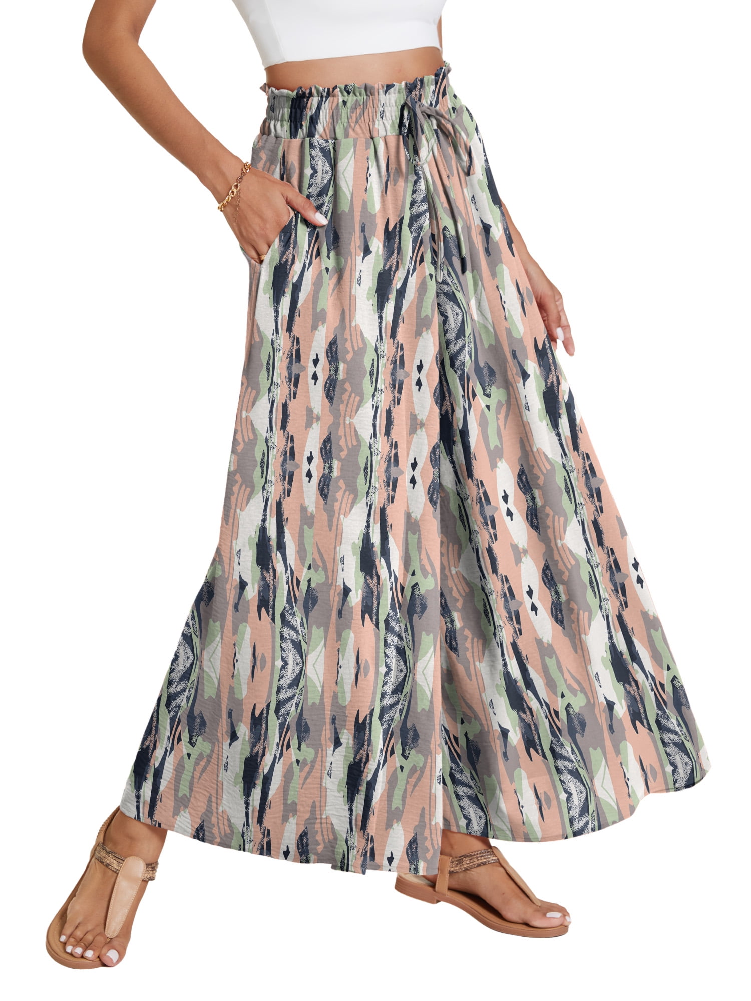 Airmenty Women Casual Wide Leg Pants High Waist Pants Long Palazzo ...