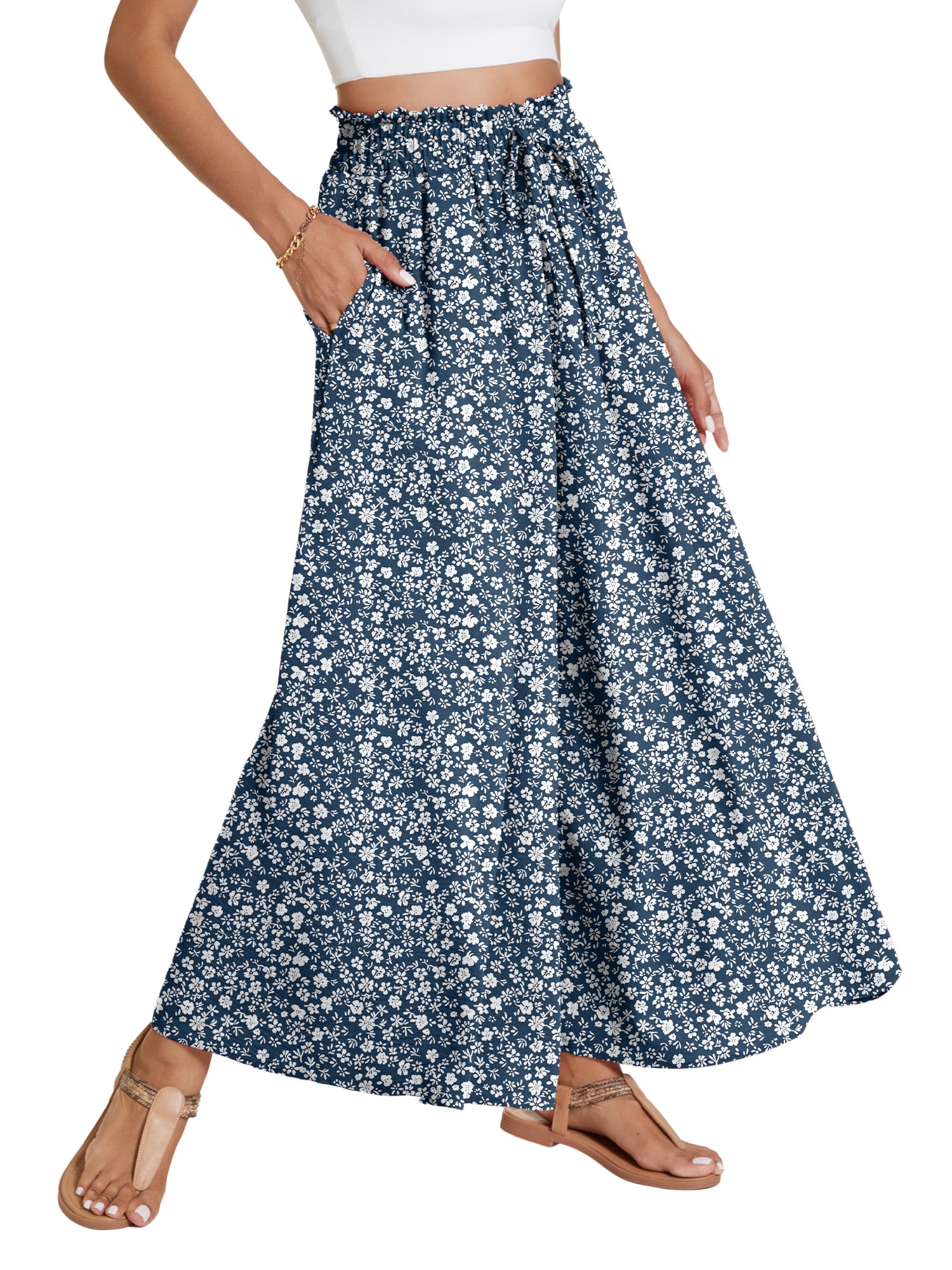 Airmenty Women Casual Wide Leg Pants High Waist Pants Long Palazzo ...