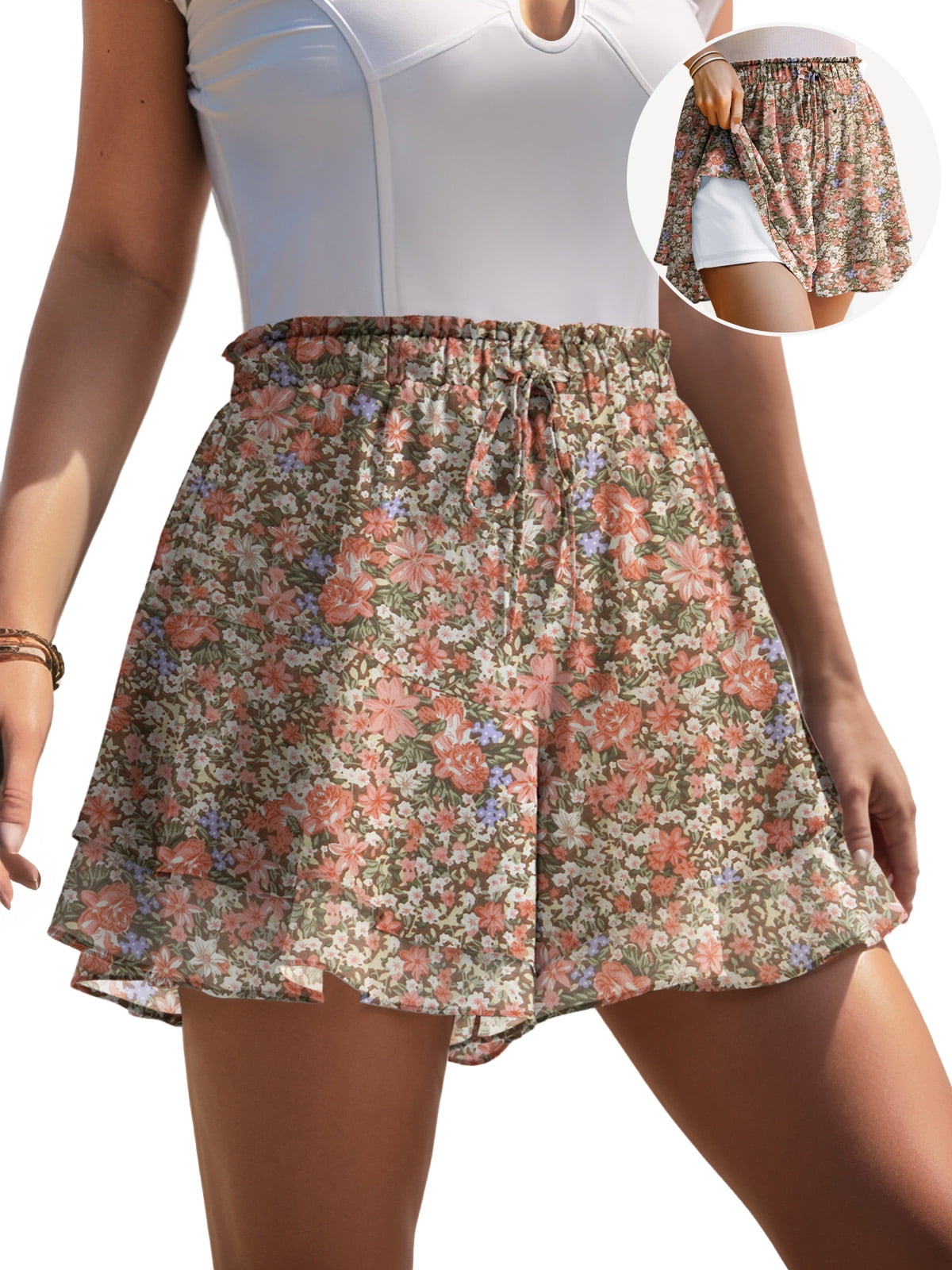 Airmenty Women's Flowy Shorts Boho Ruffle Shorts Skirts Summer Tennis ...