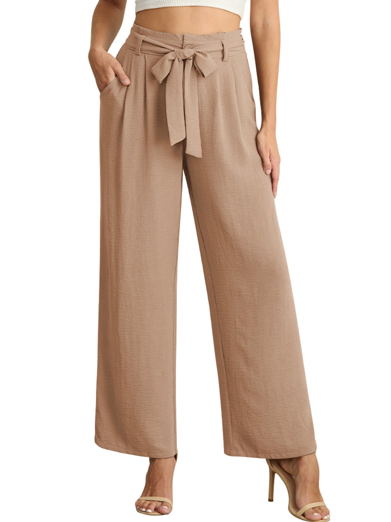 Airmenty Womens Casual Wide Leg Pants High Waisted Business Casual ...