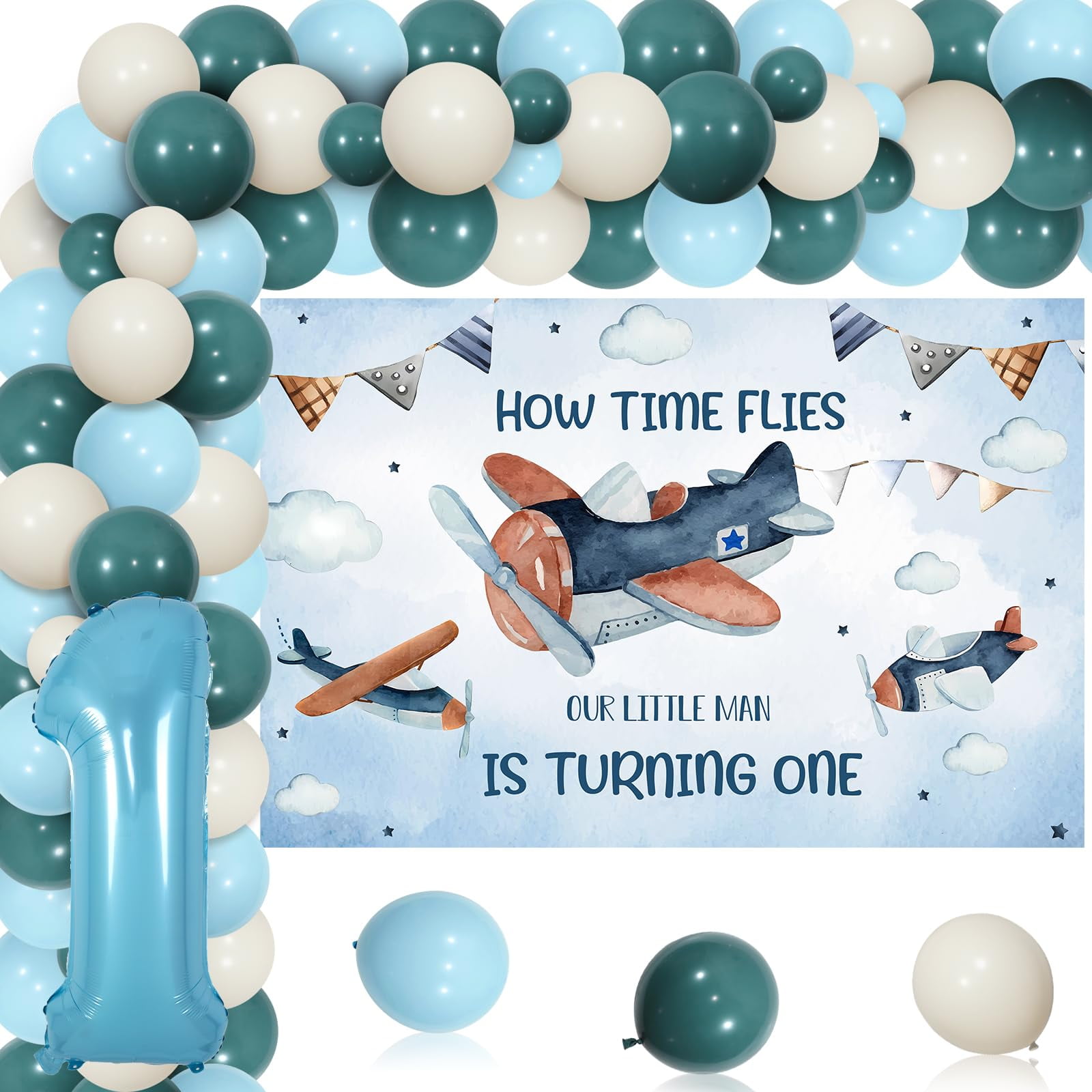 Airplane 1st Birthday Decorations Boys - KKS1 Retro Blue Balloon ...