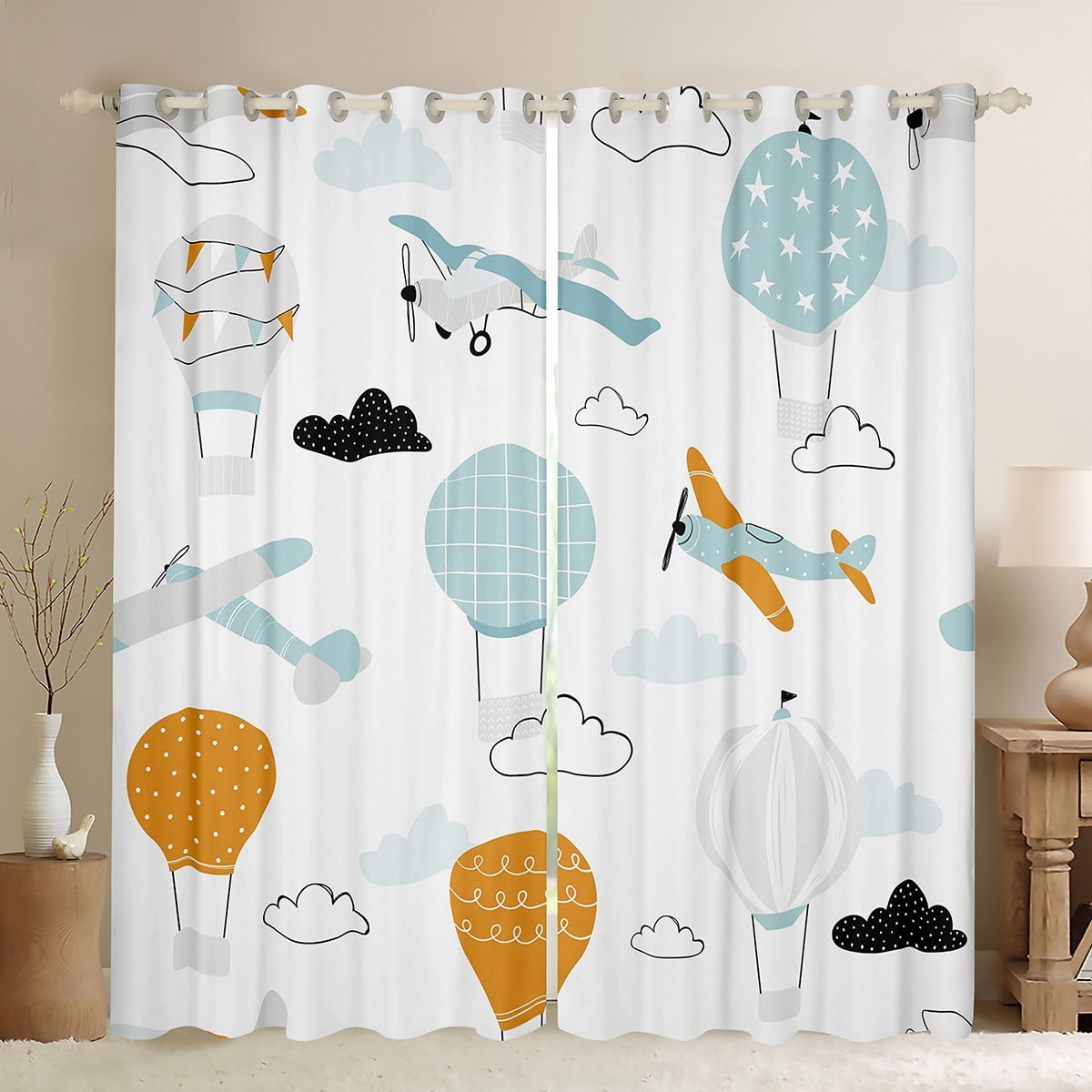 Airplane 2 Panels 42"Wx90"L Curtains,Aircraft Curtains & Drapes Cartoon ...