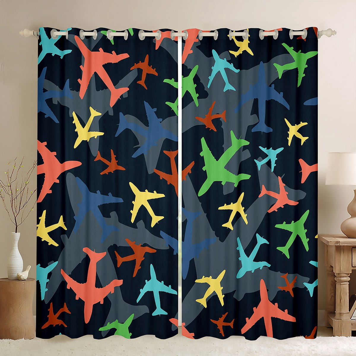 Airplane 38"x45" Set of 2 Panels Blackout Curtain Kids Colorful ...