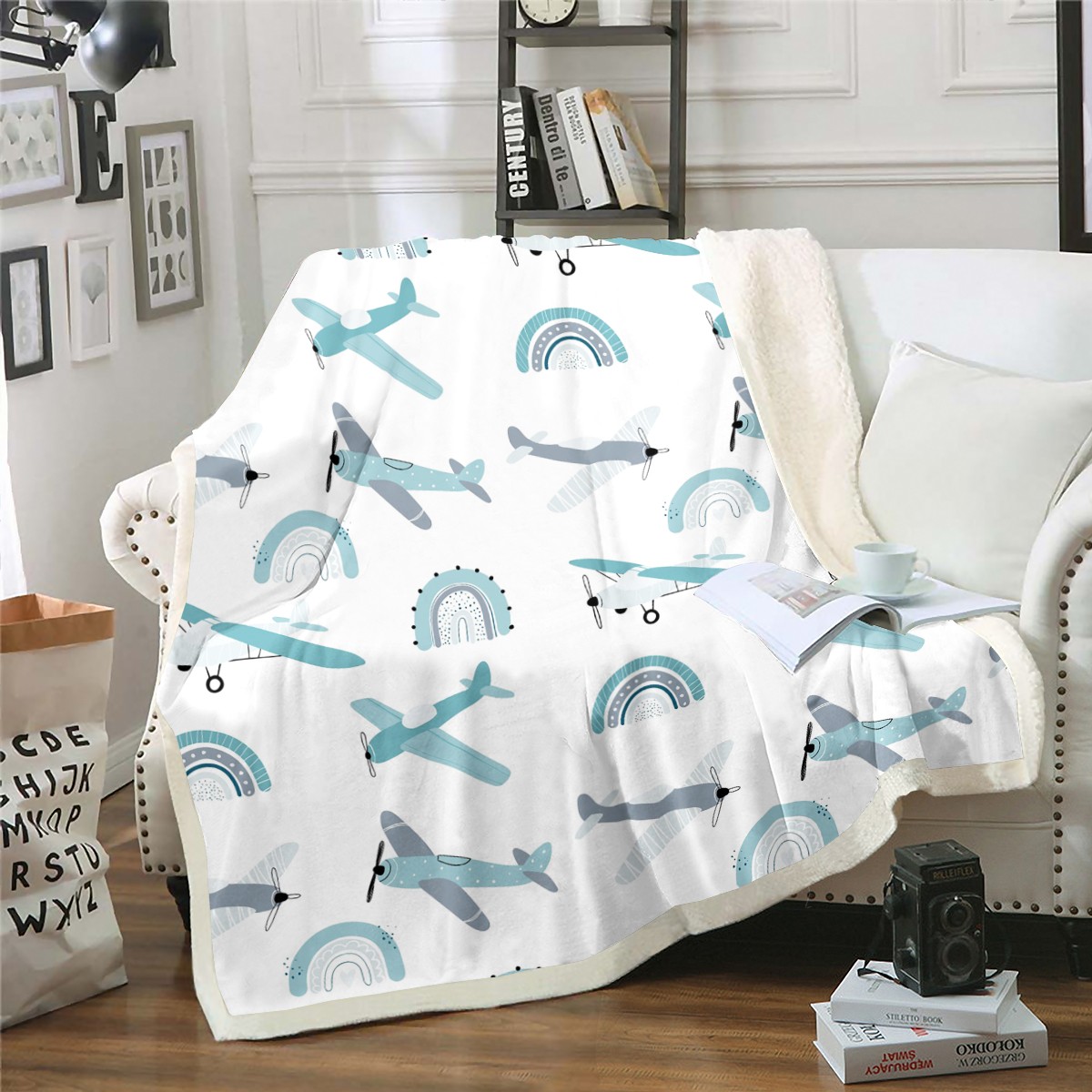 Airplane 40"x50" Throw Blanket for Boys,Cartoon Aircraft Vehicles ...