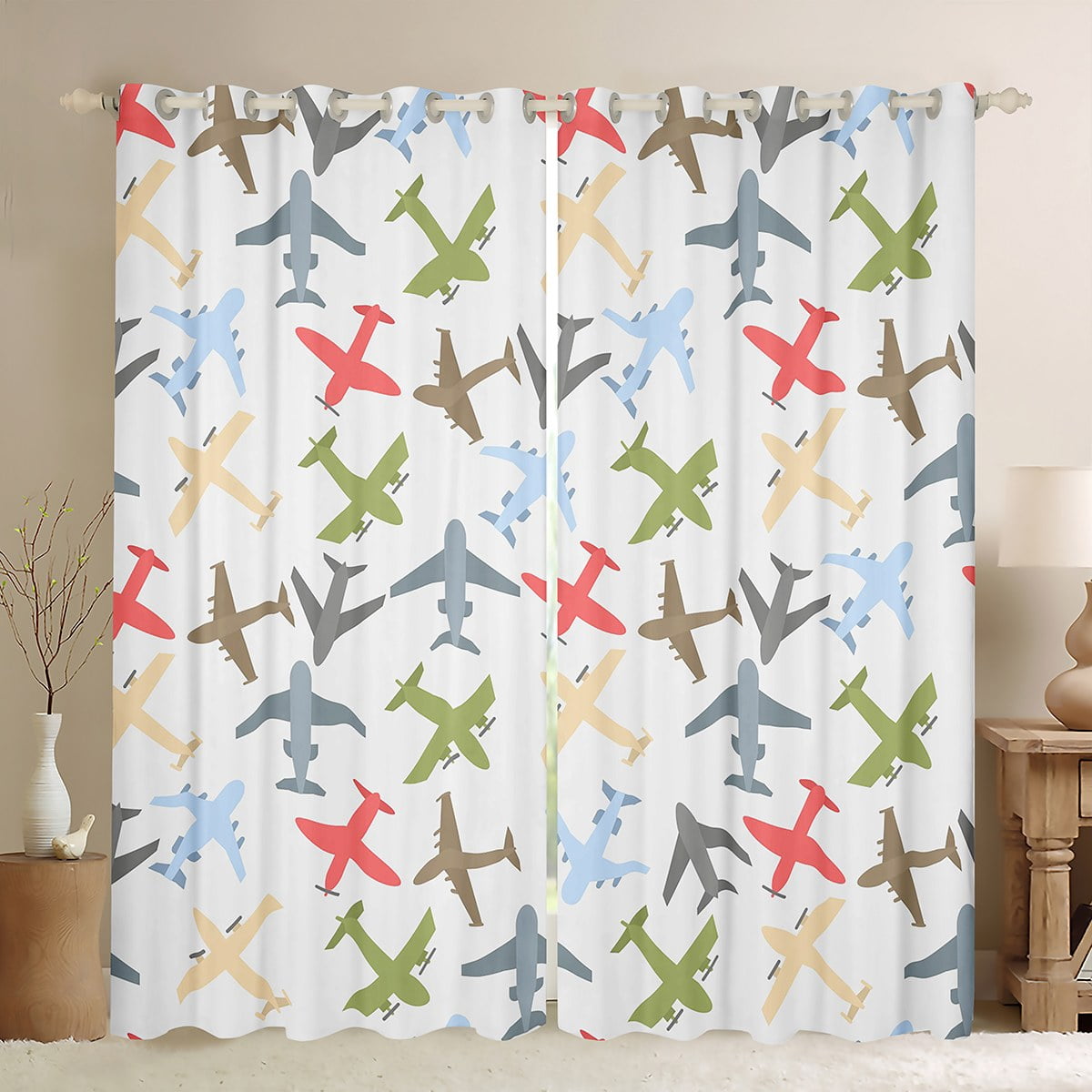 Airplane 42"x84" Set of 2 Panels Blackout Curtains for Kids Cartoon ...