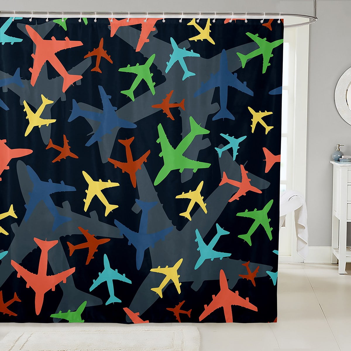 Airplane 72"Wx78"L Shower Curtain for Boys Kids Colorful Airplanes ...