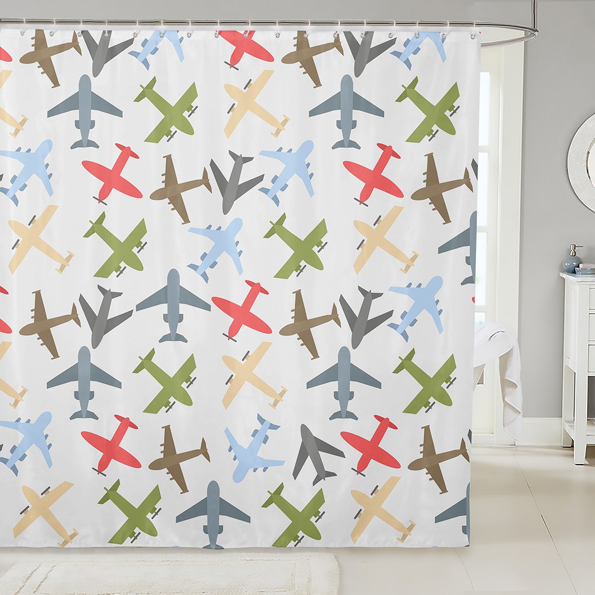 Airplane 72"Wx84"L Shower Curtain for Kids Cartoon Aircraft Print ...