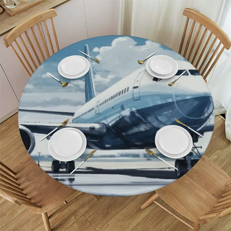 Airplane Aircraft Plane Pattern Round Fitted Tablecloth with Elastic ...