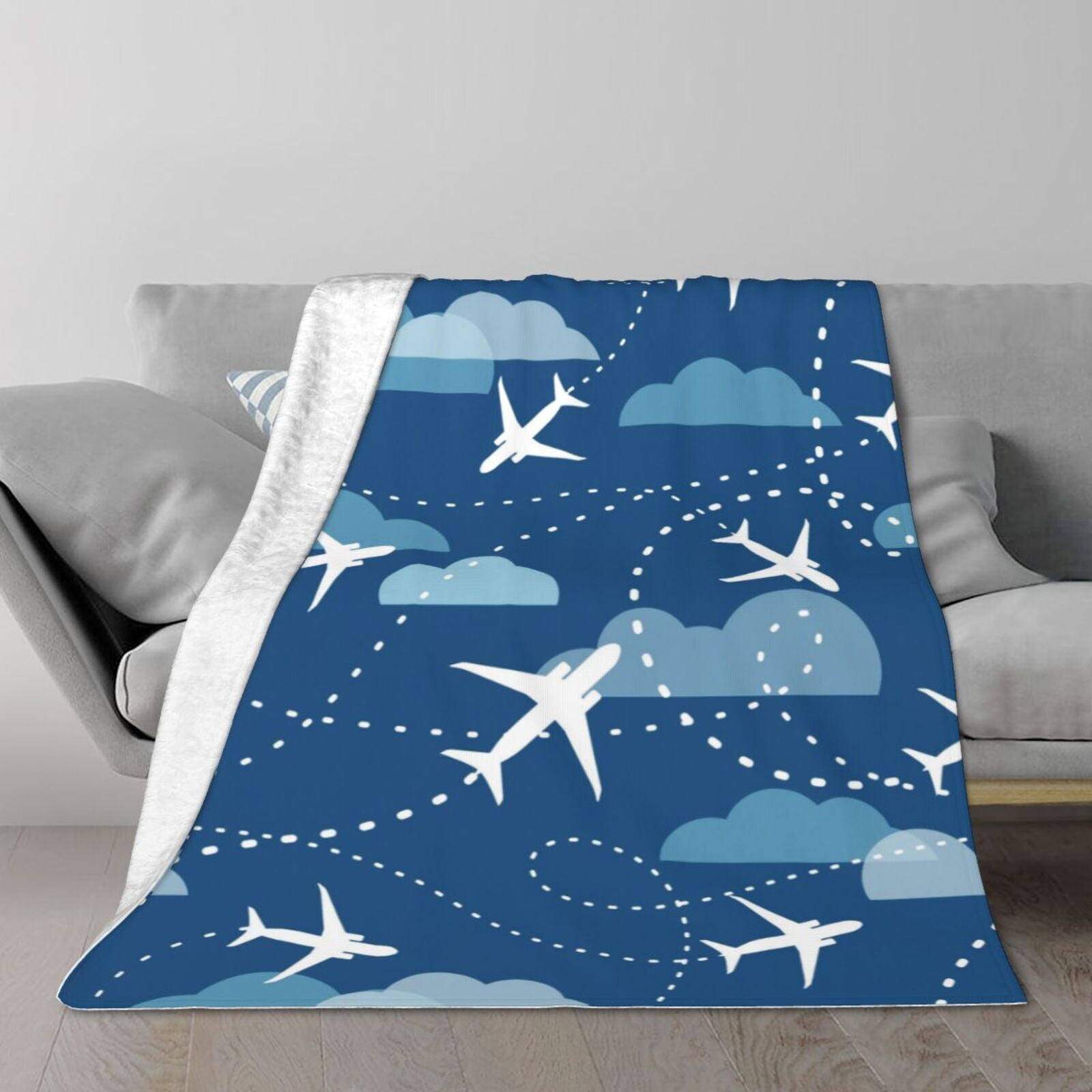 Airplane Aircraft Plane Pattern Throw Blanket Soft Fleece Flannel ...