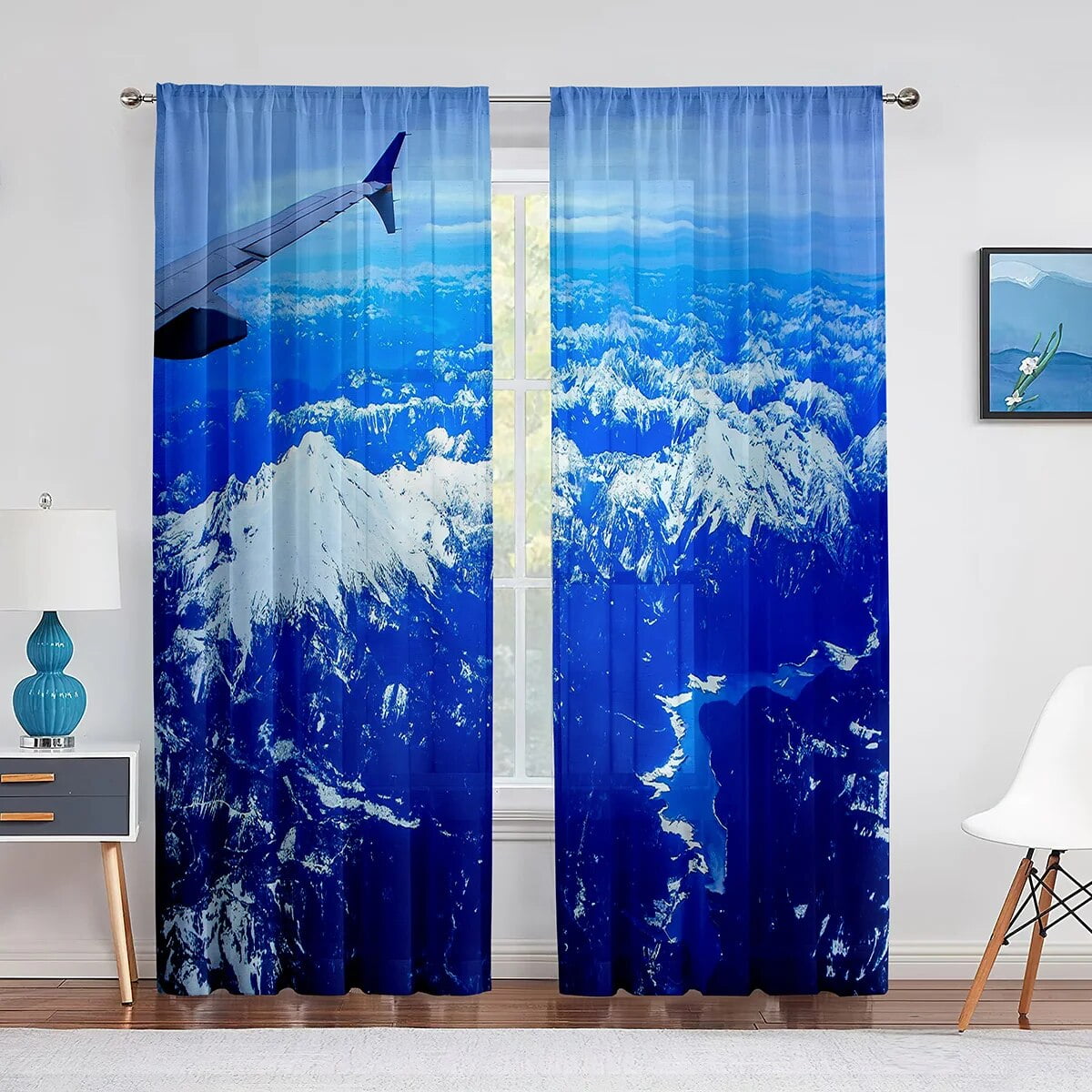 Airplane Aviation Runway Blue Sky Clouds Tulle Curtains for Living Room ...