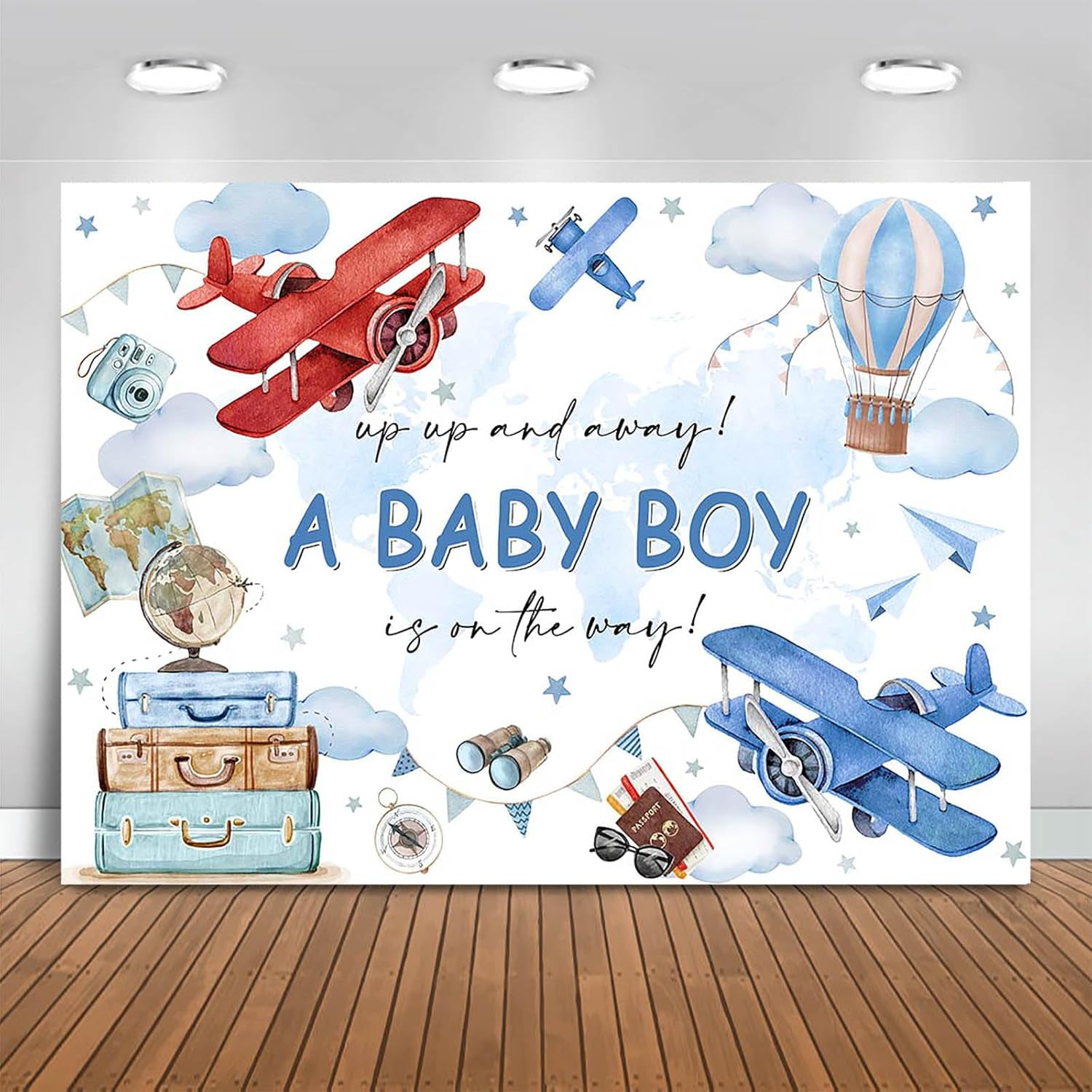 Airplane Baby Shower Backdrop Adventure Theme Boy Baby Shower Party ...