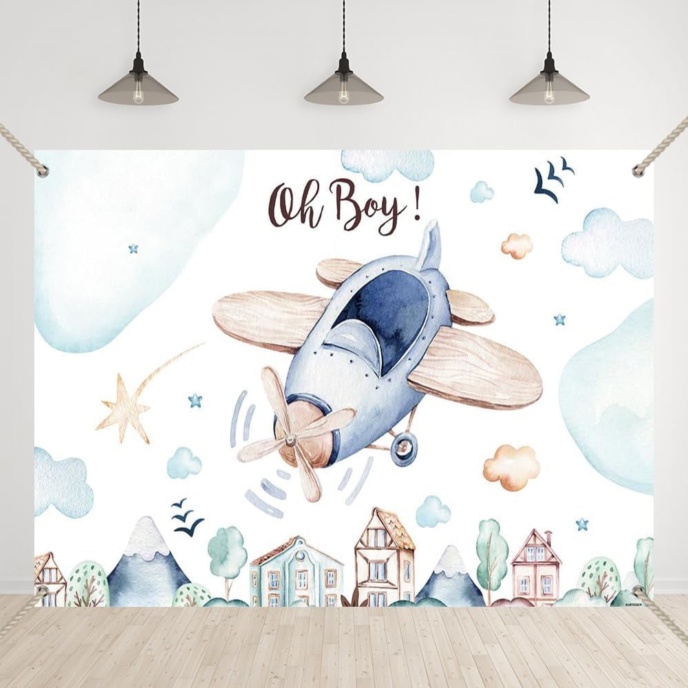 Airplane Baby Shower Backdrop Oh Boy Party Background Newborn ...