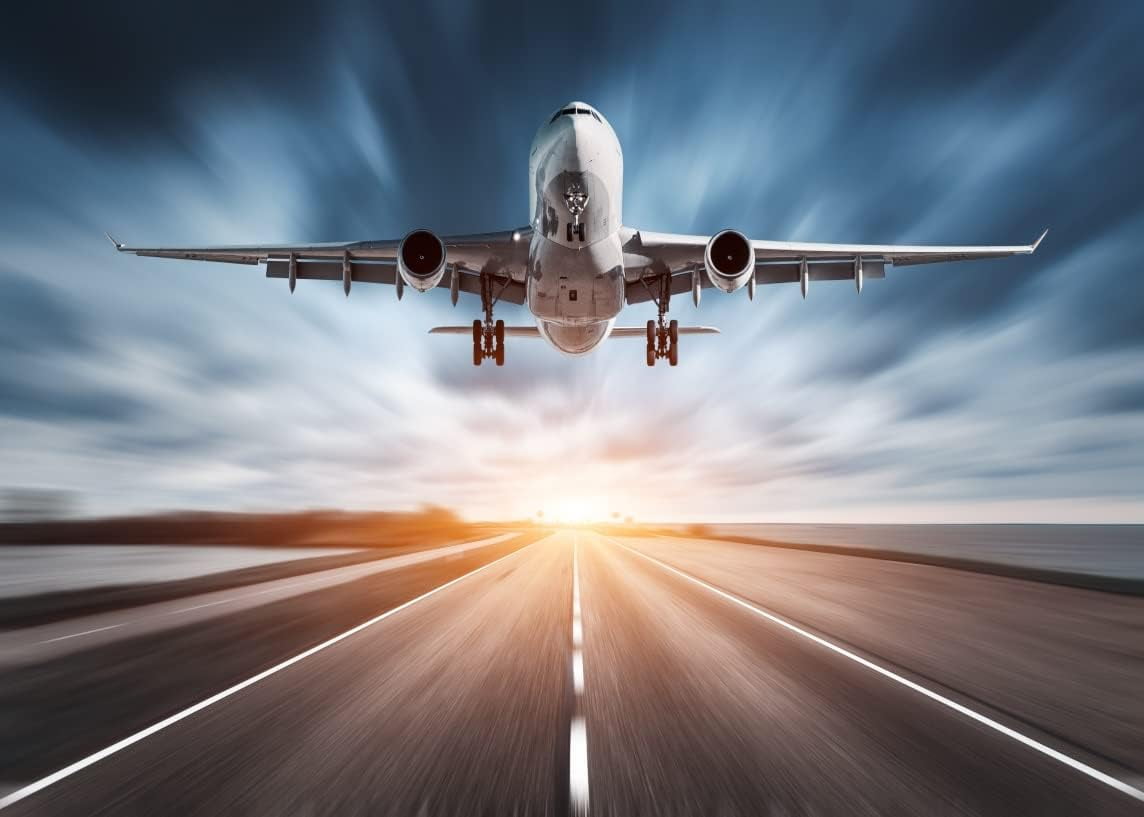 Airplane Backdrop 9x6ft Fabric Airplane Landing Takeoff Airport Runway ...