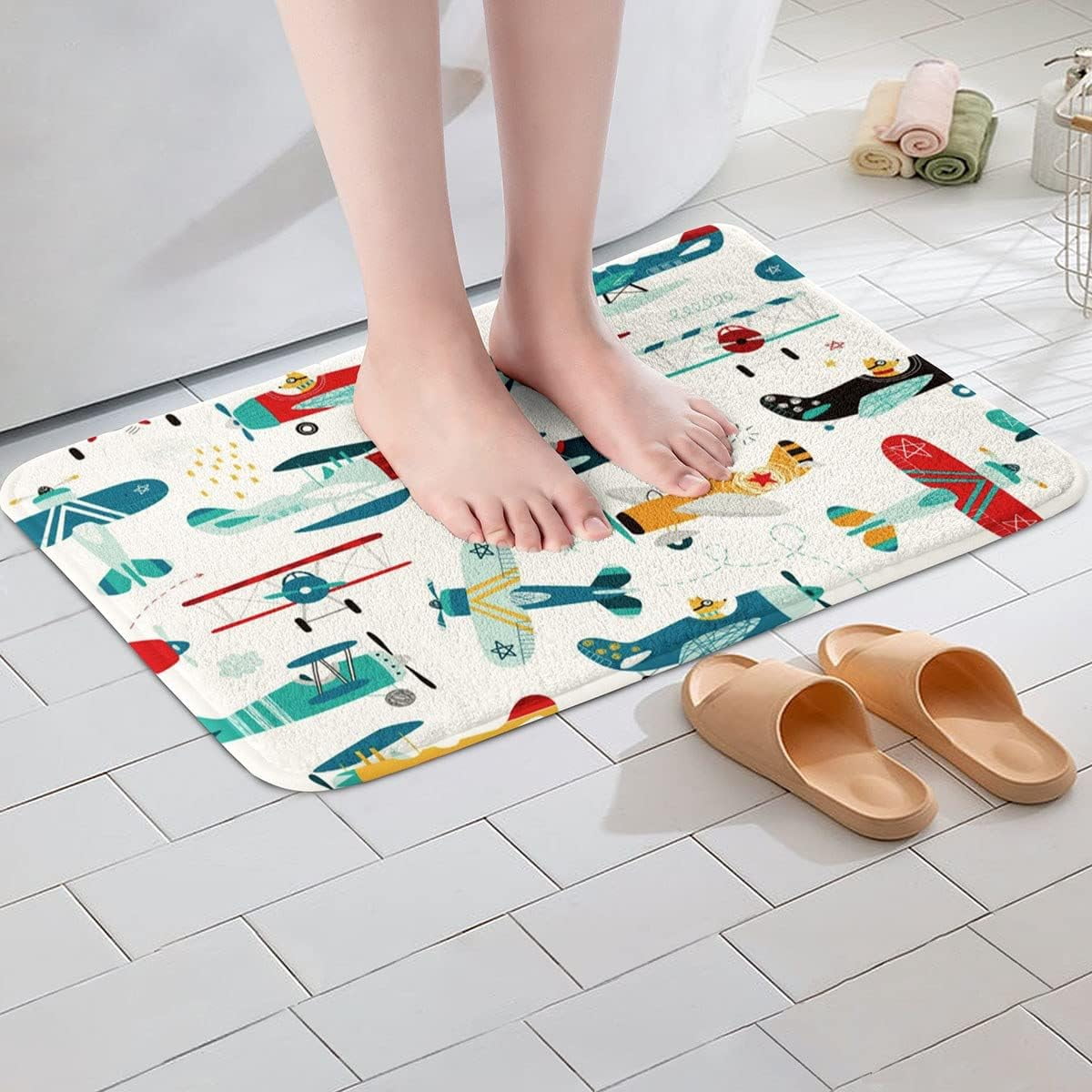 Airplane Bath Rug Cartoon Aircraft Bathroom Mat Non Slip Indoor ...