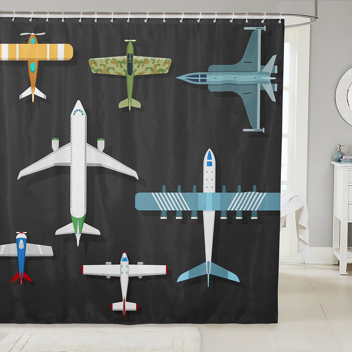 Airplane Bathroom Shower Curtain Sets 72"Wx72"L,Aircraft Print Fabric ...