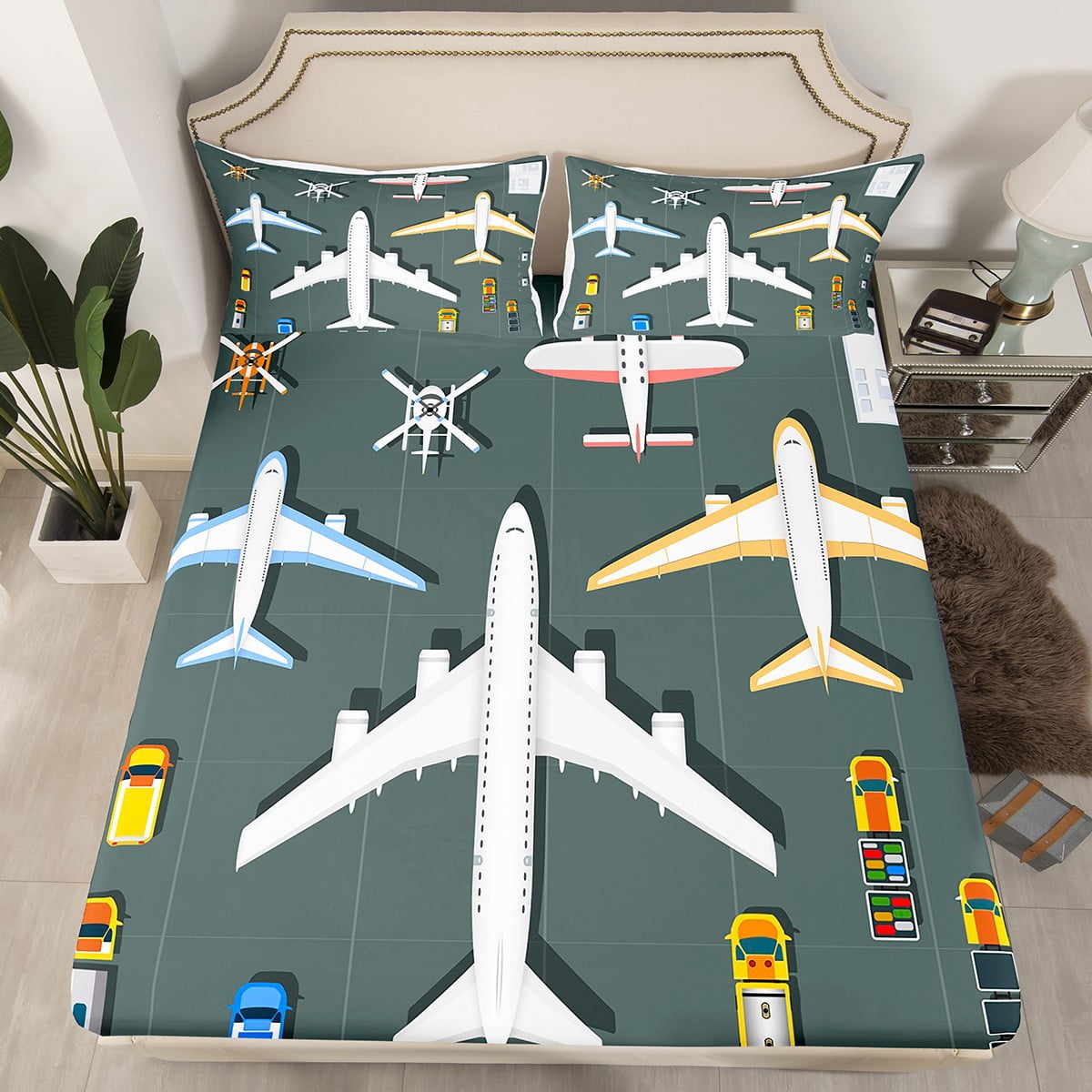 Airplane Bed Sheets Cars Helicopter Aircraft Fitted Sheet Queen,Fighter ...