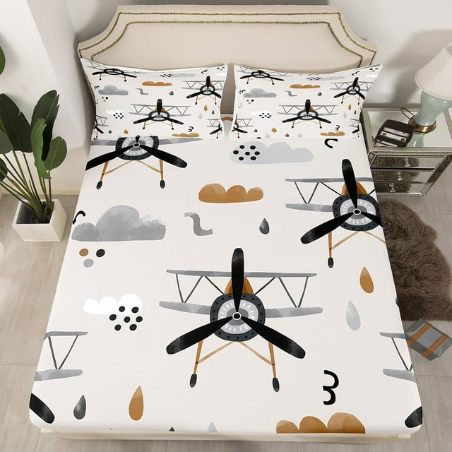 Airplane Bed Sheets ,Construction Bedding Set Cartoon Aircraft Fitted ...