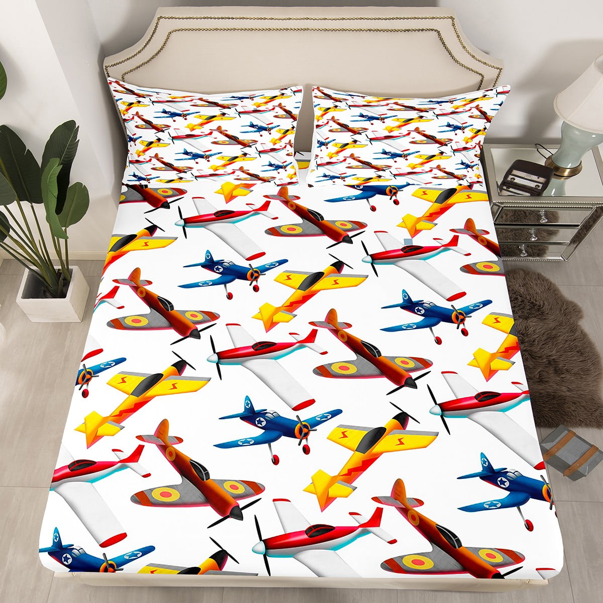 Airplane Bed Sheets Multicolor Aircraft Fitted Sheet Full,Aircraft ...