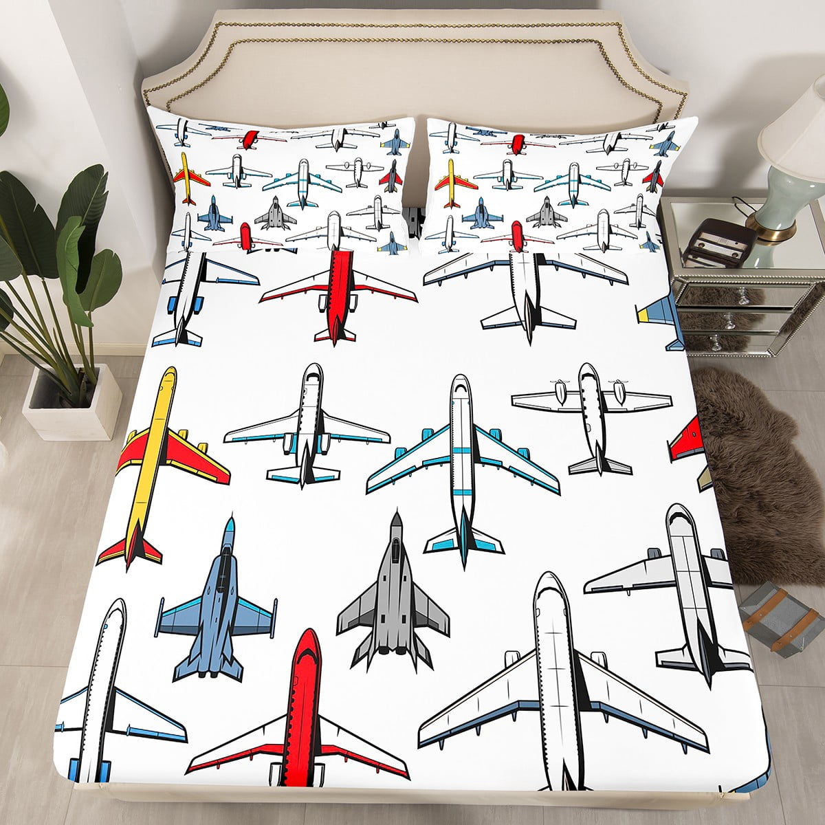 Airplane Bed Sheets Vintage Aircraft Fitted Sheet Full,Fighter Plane ...