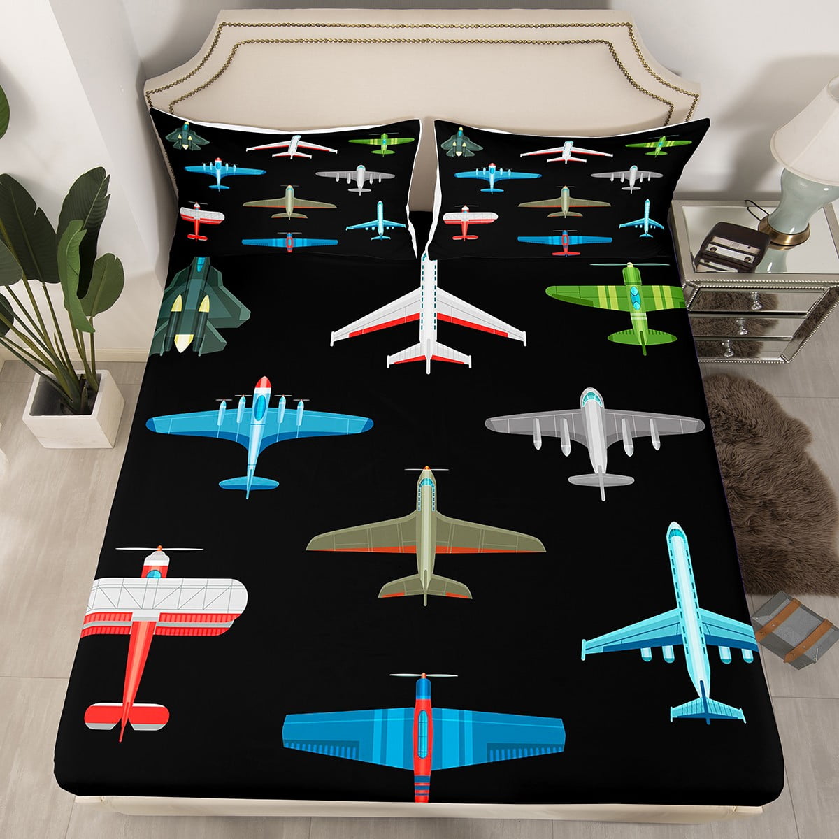 Airplane Bed Sheets Vintage Aircraft Toddler Fitted Sheet Queen,Fighter ...