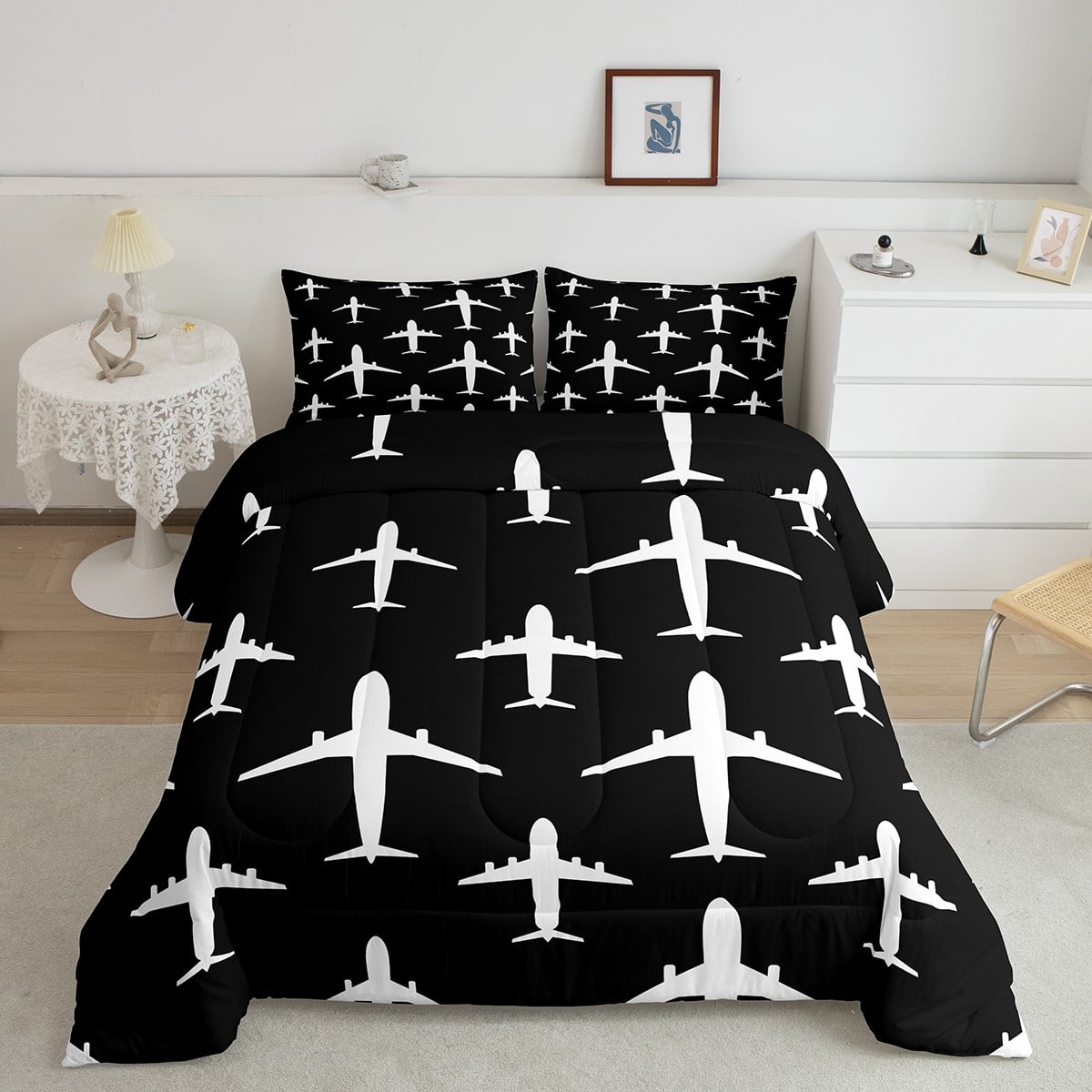 Airplane Bedding Set Aircraft Full Comforter Set for Boys,Black and ...