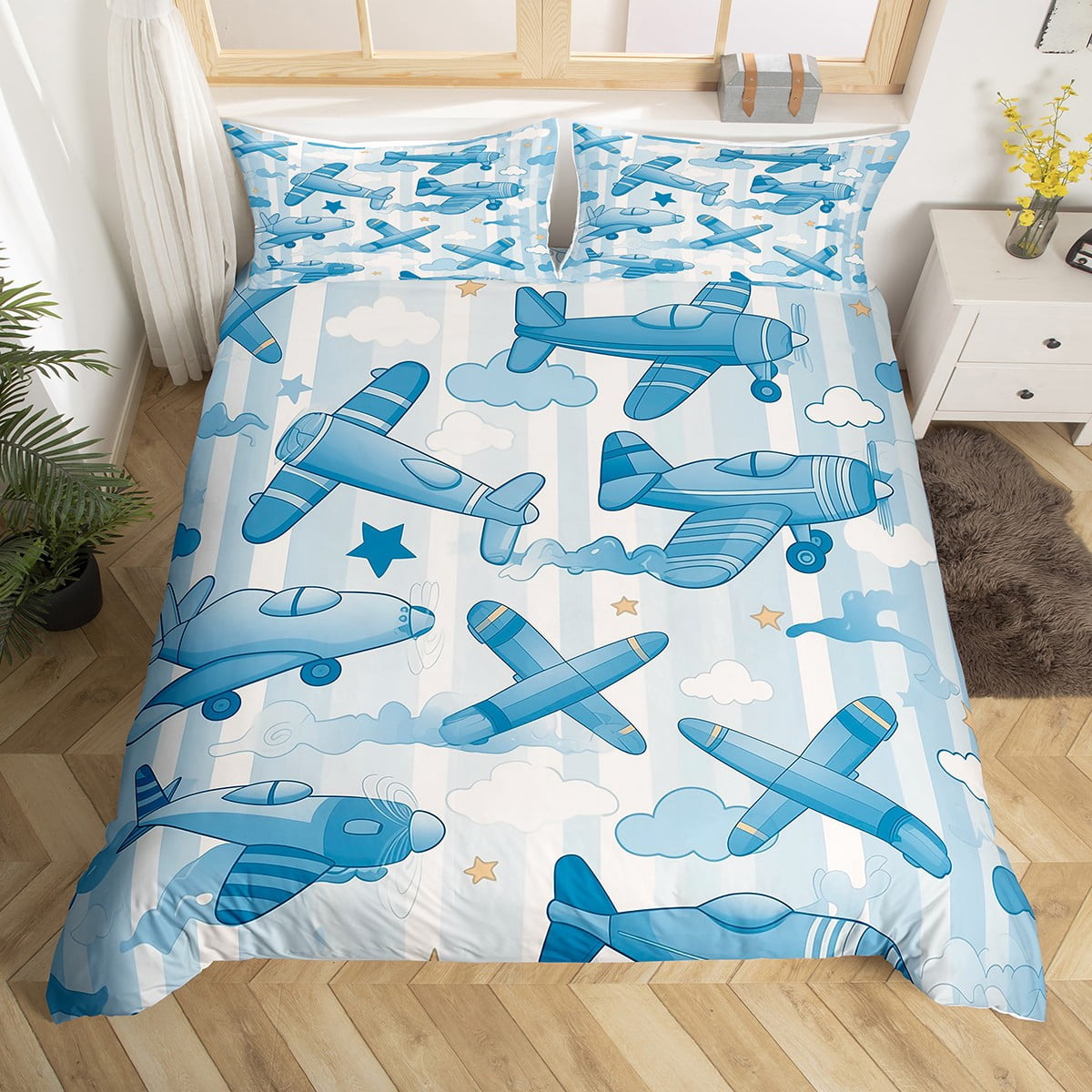 Airplane Bedding Set Aviation Aircraft Duvet Cover Cloud Decor ...