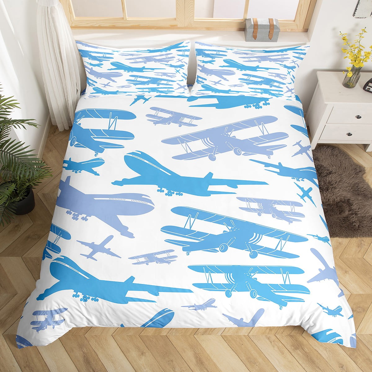 Airplane Bedding Set Aviation Aircraft Sketch Duvet Cover Queen ...