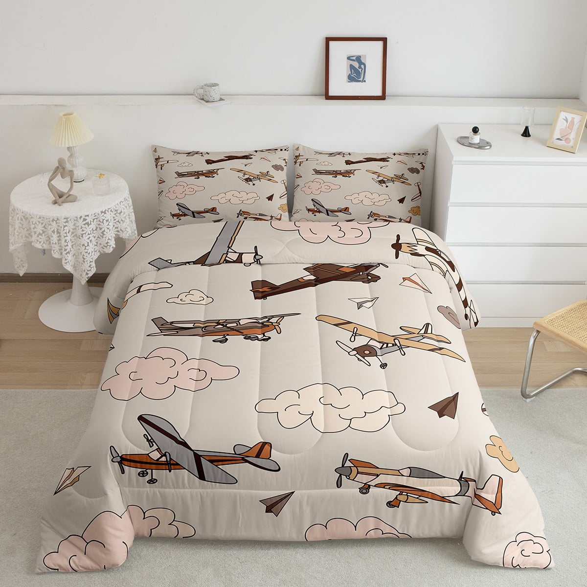 Airplane Bedding Set Cute Aviation Aircraft Comforter Set Queen ...