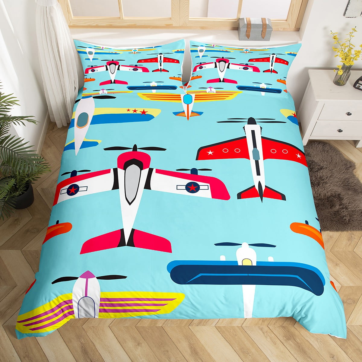 Airplane Bedding Set Helicopter Aircraft Military Transport Rainbow ...