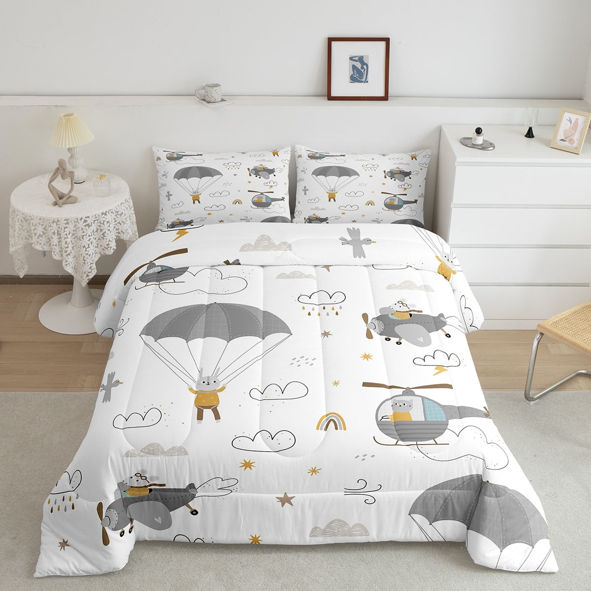 Airplane Bedding Set Helicopter Plane Queen Comforter Set,Parachute ...