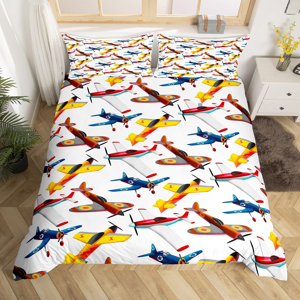 Airplane Bedding Set Multicolor Aircraft Duvet Cover King,Aircraft ...