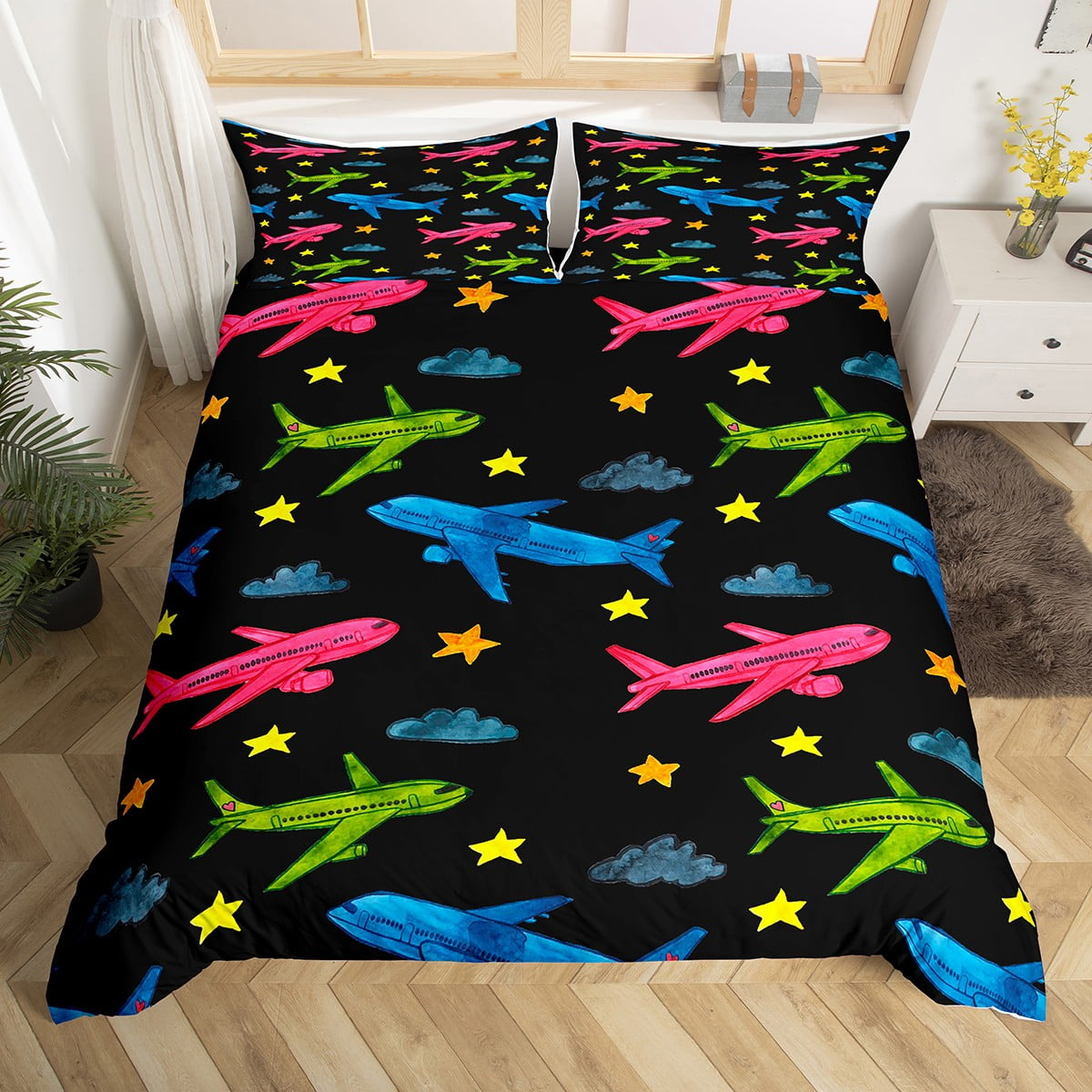 Airplane Bedding Set Multicolor Plane Duvet Cover Twin,Helicopter ...