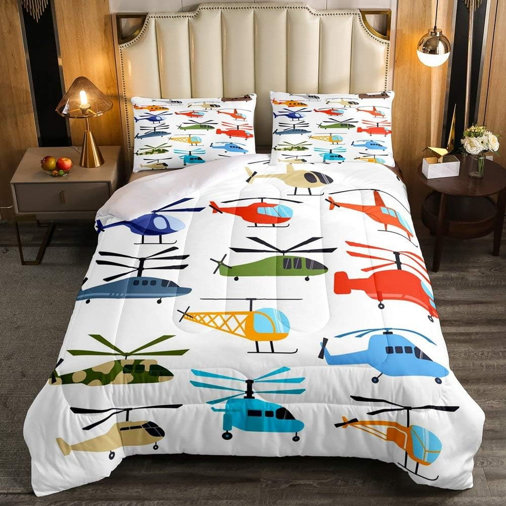 Airplane Bedding Set Queen Size Aircraft Helicopter Comforter Set for ...