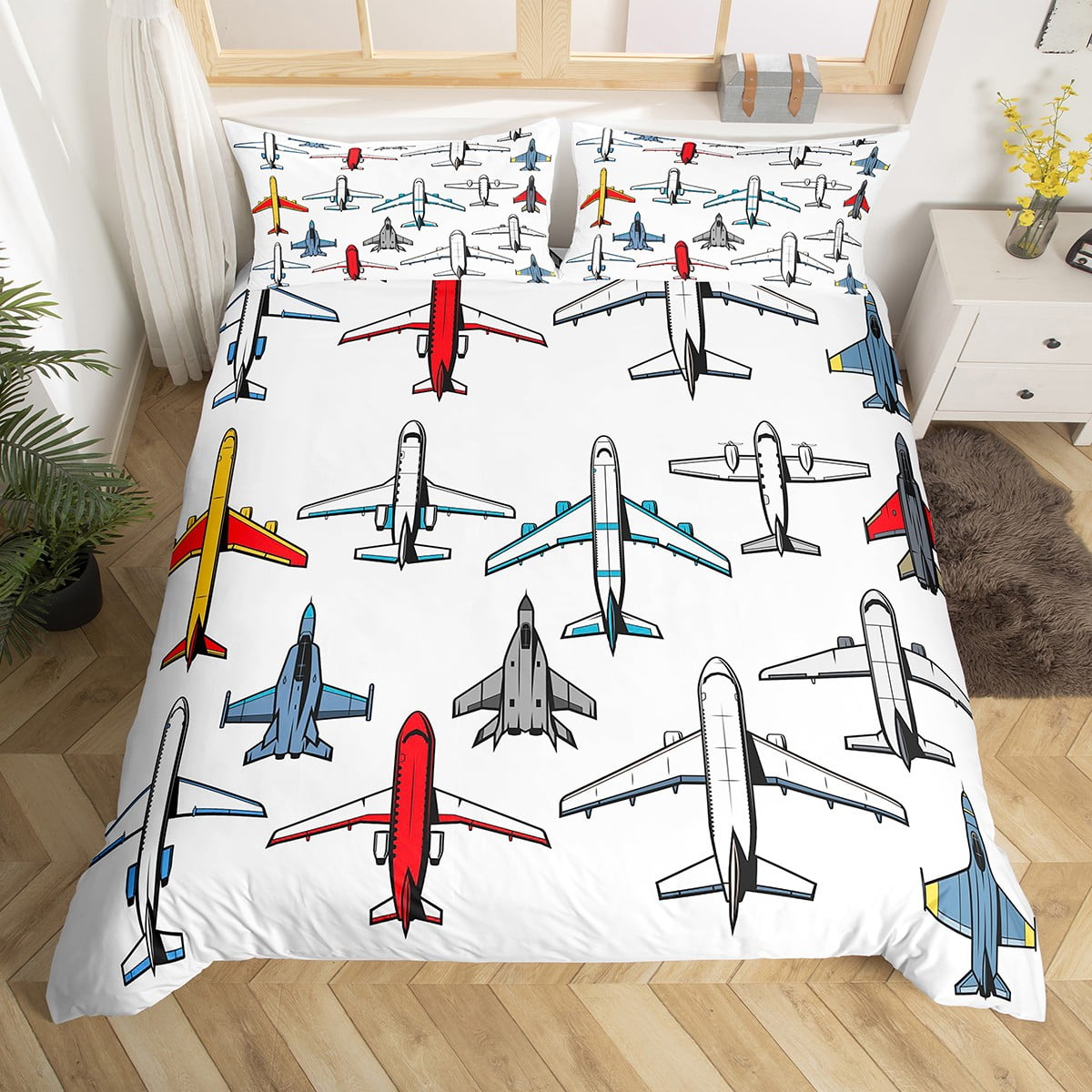 Airplane Bedding Set Vintage Aircraft Duvet Cover Full,Fighter Plane ...