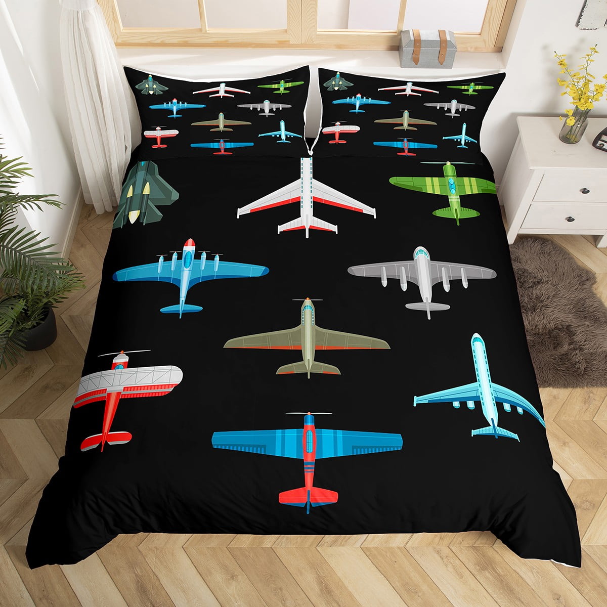 Airplane Bedding Set Vintage Aircraft Duvet Cover King,Fighter Plane ...