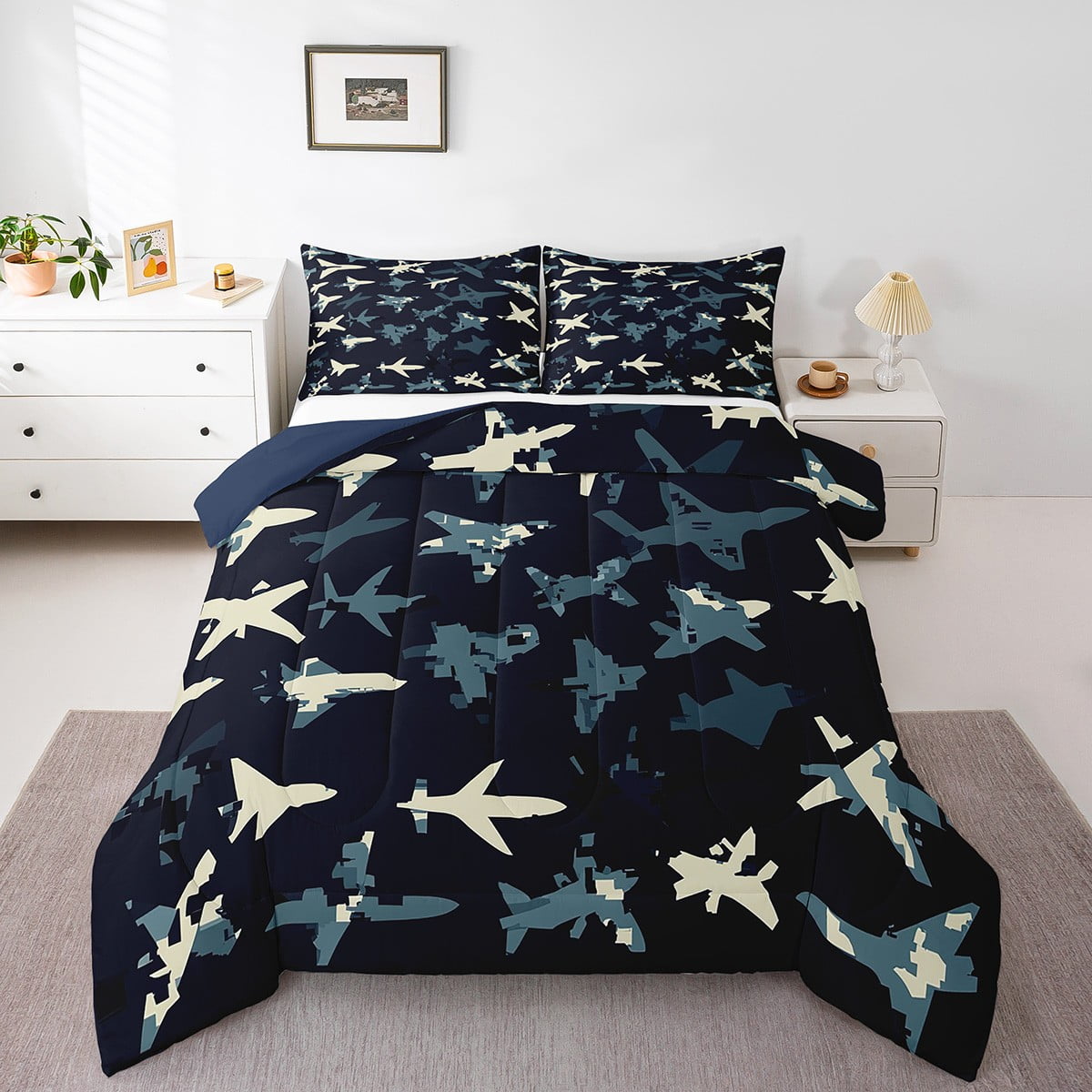 Airplane Bedding Set for Adults,Cartoon Aircraft Comforter Sets Twin ...