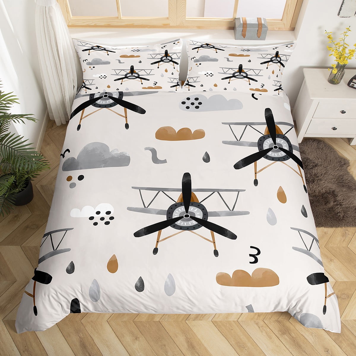 Airplane Bedding Sets,Construction Comforter Cover Cartoon Aircraft ...