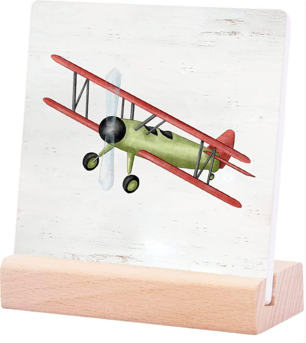 Airplane Biplane Artwork Table Sign Watercolor Plane Aviation Ceramic ...