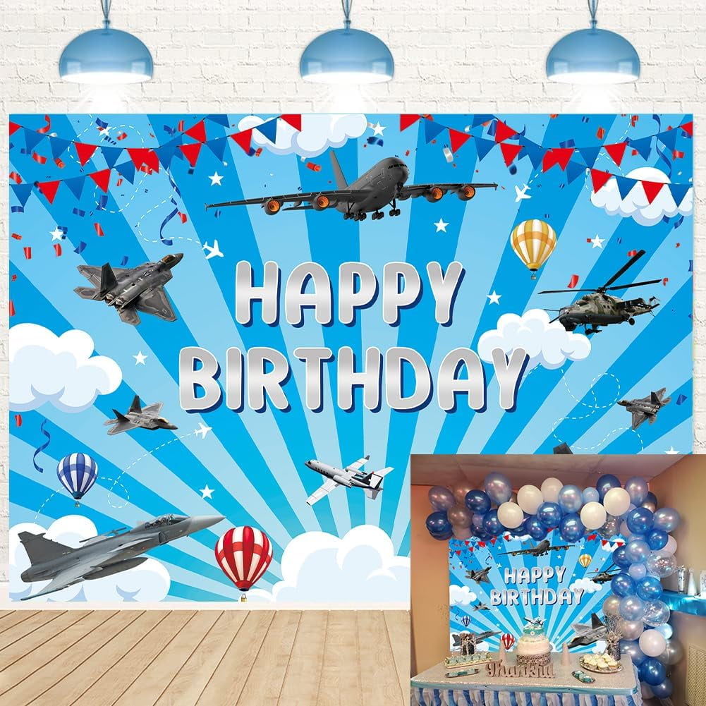Airplane Birthday Backdrop Airplane Happy Birthday Decorations ...