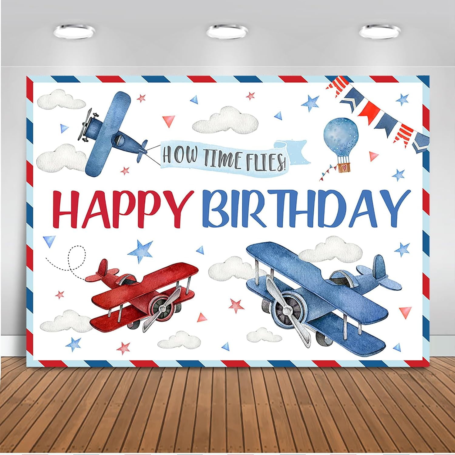 Airplane Birthday Backdrop Red and Blue Airplane Birthday Party ...