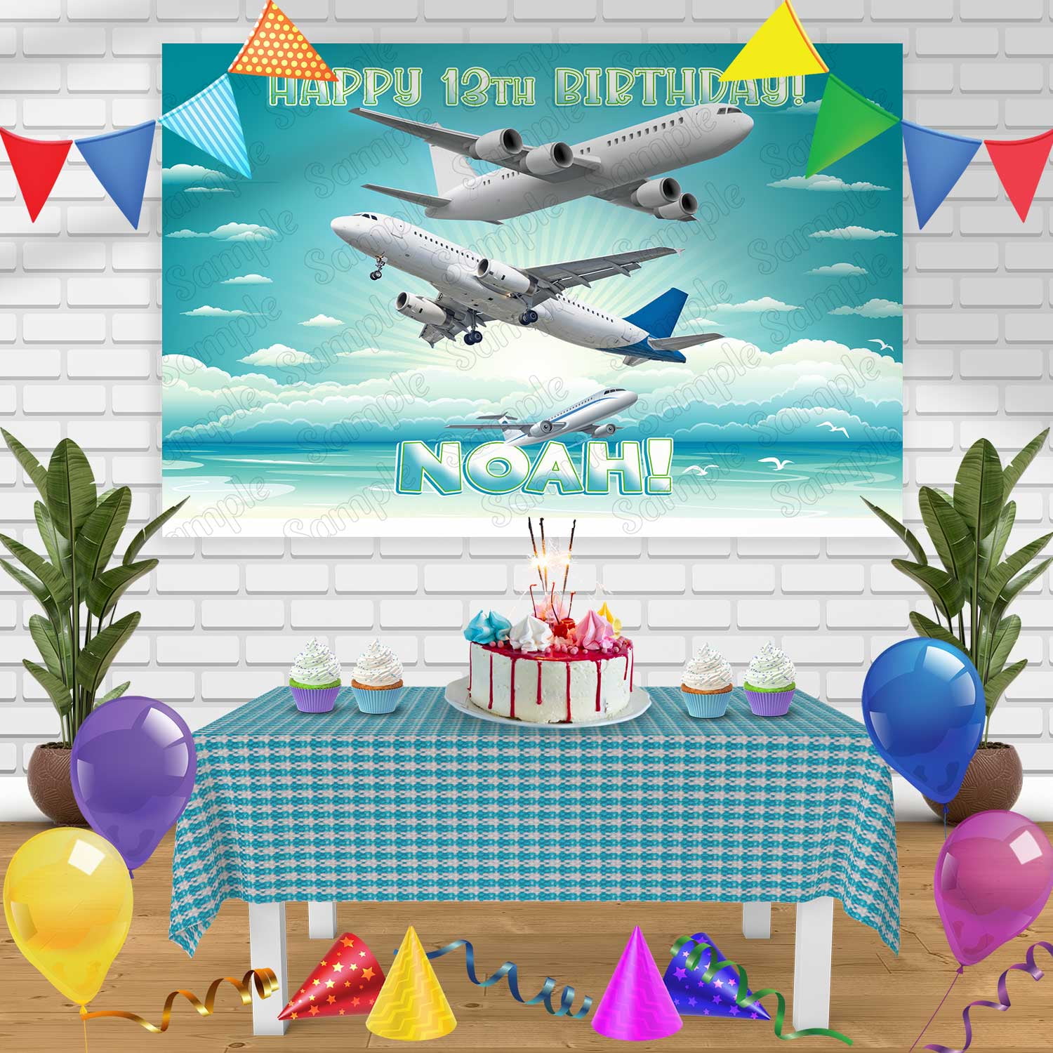 Airplane Birthday Banner Personalized Party Backdrop Decoration 60 x 44 ...