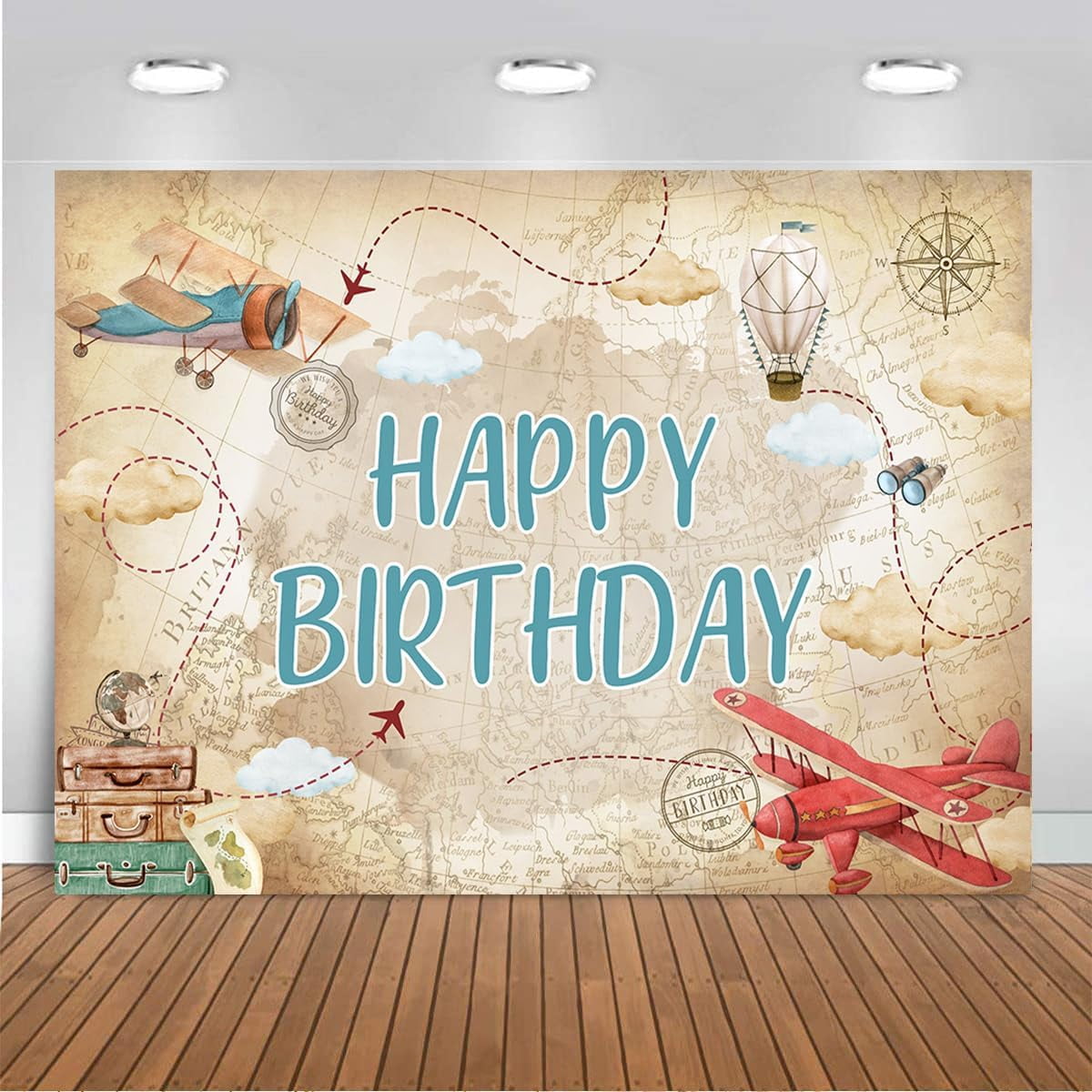 Airplane Birthday Cool Backdrop Decorations for Boys World Map Time ...