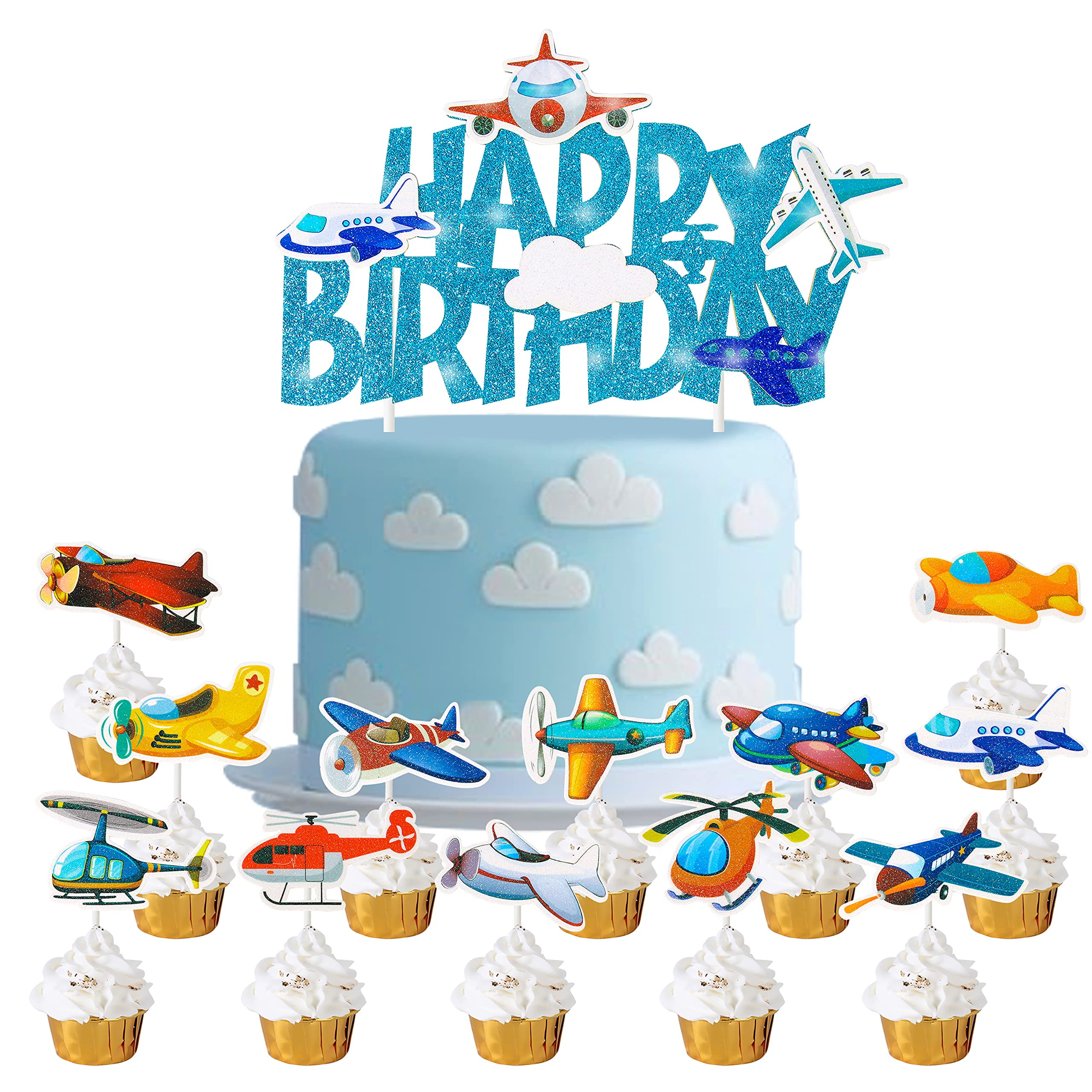 Airplane Birthday Party Cake MMF7 Cupcake Topper,Plane Party Decoration ...