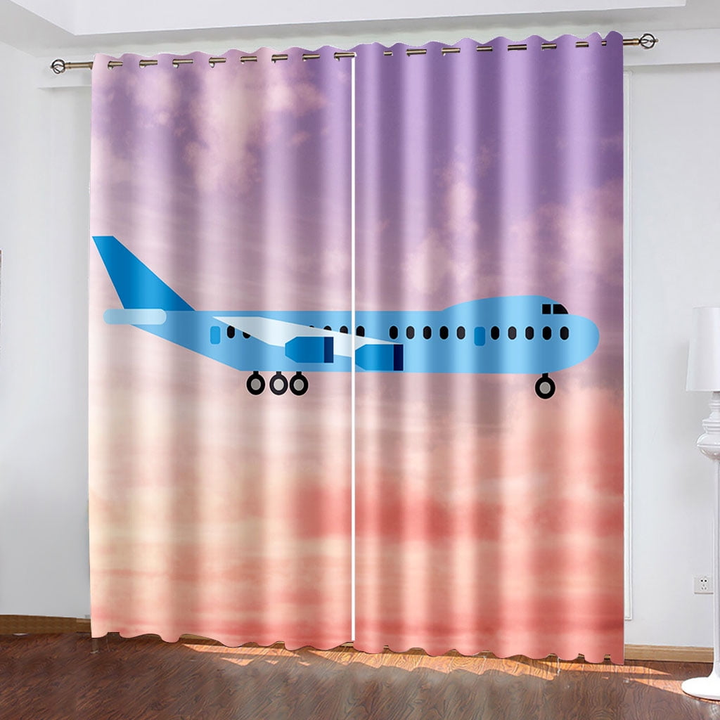 Airplane Blackout Curtain Decor Airplane Clouds Window Curtains for ...
