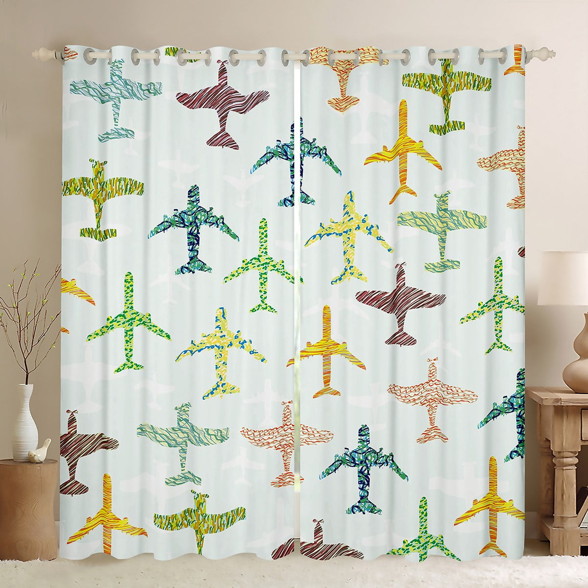 Airplane Blackout Curtains for Kids Teens Girls,Abstract Aircraft Print ...